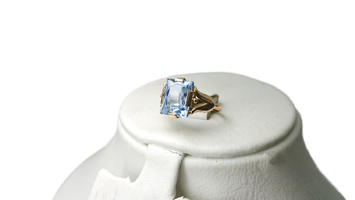 Vacker vintage ring i 18k guld med akvamarin sten, 15,5mm :: Finiguld.se